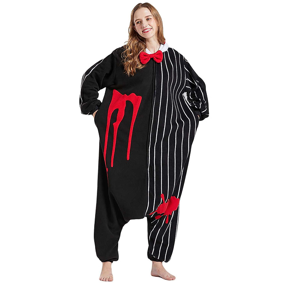 DarkCom Onesie Christmas Pajamas Adult Animal Halloween Costume Cosplay Clown One Piece Unisex Homewear Polar Fleece Sleepwear Small