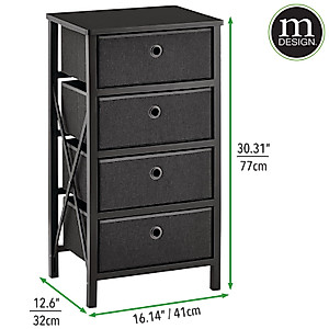 mDesign 4 Drawer Foldable Dresser Storage Unit Chest - Wood Frame, Easy Pull Fabric Bins - Farmhouse Organizer Unit for Household Storage Bedroom, Hallway, Entryway, Closets - Black