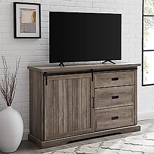 Walker Edison Modern Farmhouse Wood Grooved Door Buffet Sideboard Living Room Entryway Serving Storage Cabinet Doors-Dining Room Console, 56 Inch, Grey Wash