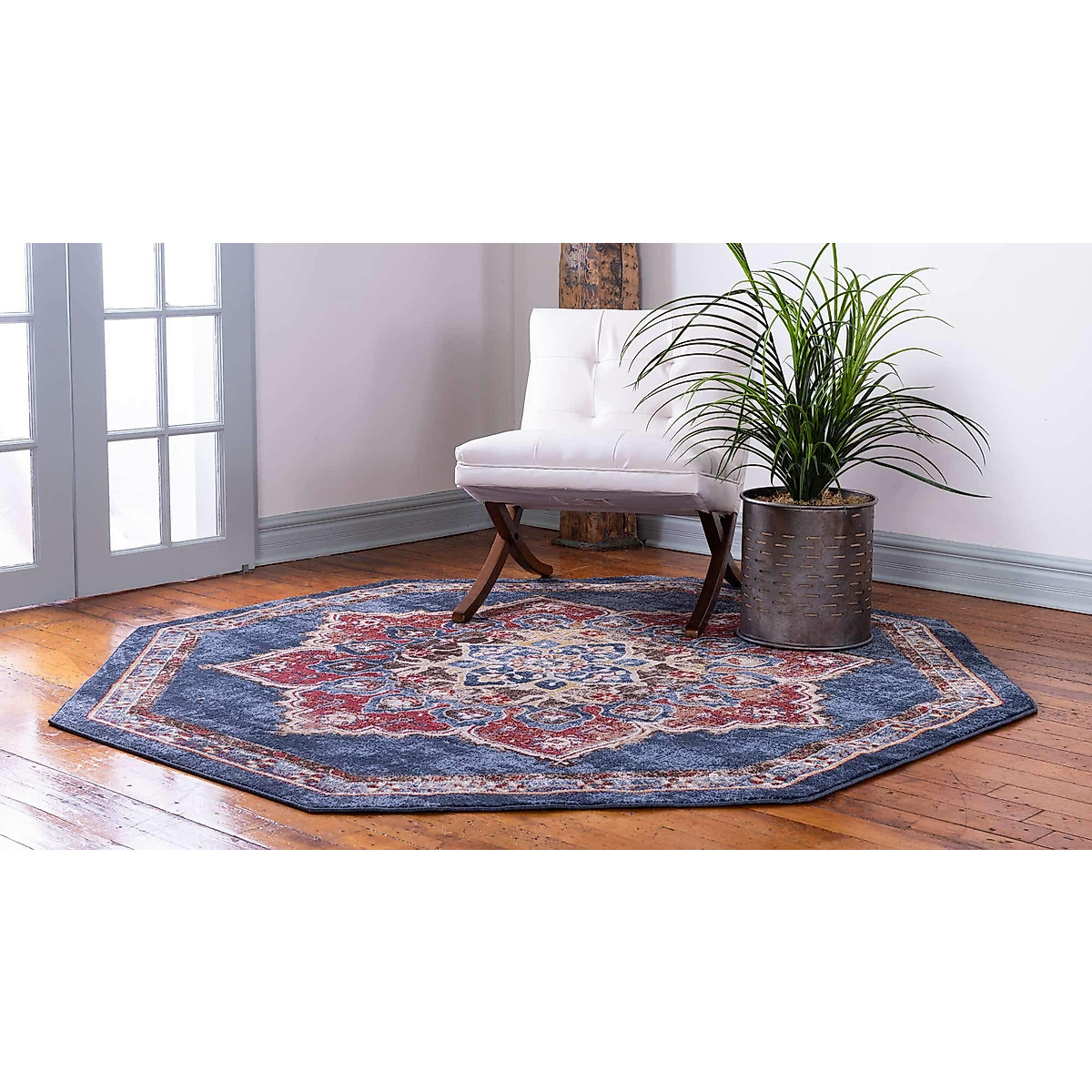 Unique Loom Utopia Collection Traditional Classic Vintage Inspired Area Rug with Warm Hues, 7' Octagon, Dark Blue/Beige