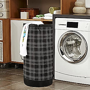 Black Check Plaid Laundry Backback Large Heavy Duty Laundry Bag with Adjustable Shoulder Straps Laundry backpack for Traveling Dirty Clothes Organizer for College Students Waterproof
