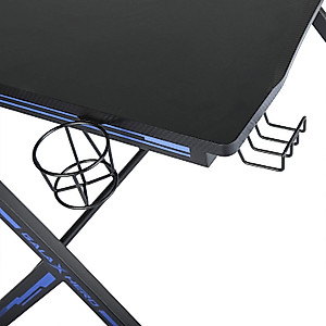 FurnitureR 45.3'' Gaming Desk Black Computer Desk with Cup Holder and Headphone Hook Modern Gamer Workstation Game Table, 45.3 x 29.2 x 30.4 in