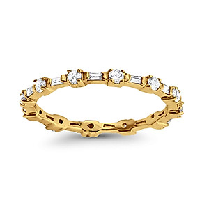 Blue Apple Co. Yellow Tone, Simulated Cubic Zirconia Size-6 Art Deco Full Eternity Wedding Band Round Baguette Round CZ 925 Sterling Silver