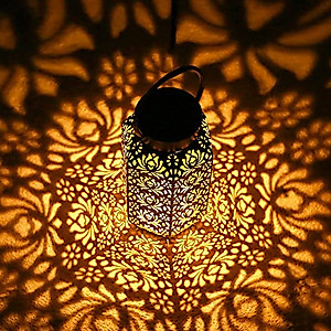 Solar Lanterns Outdoor Garden Decor - 2 Pack LED Garden Lantern Hanging Solar Powered with Handle Waterproof Decorative Retro Metal Solar Lights for Table Patio Yard Pathway Walkway Christmas - Large