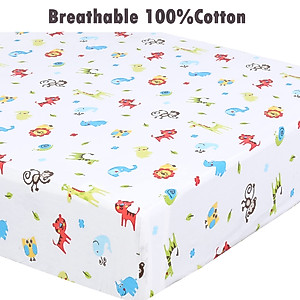 Danica 100% Cotton Fitted Baby Crib Sheet 3 Pack for Baby Boys Girls |Standard Crib and Toddler Mattress Sheets | 28x52 Inch (Animal World)