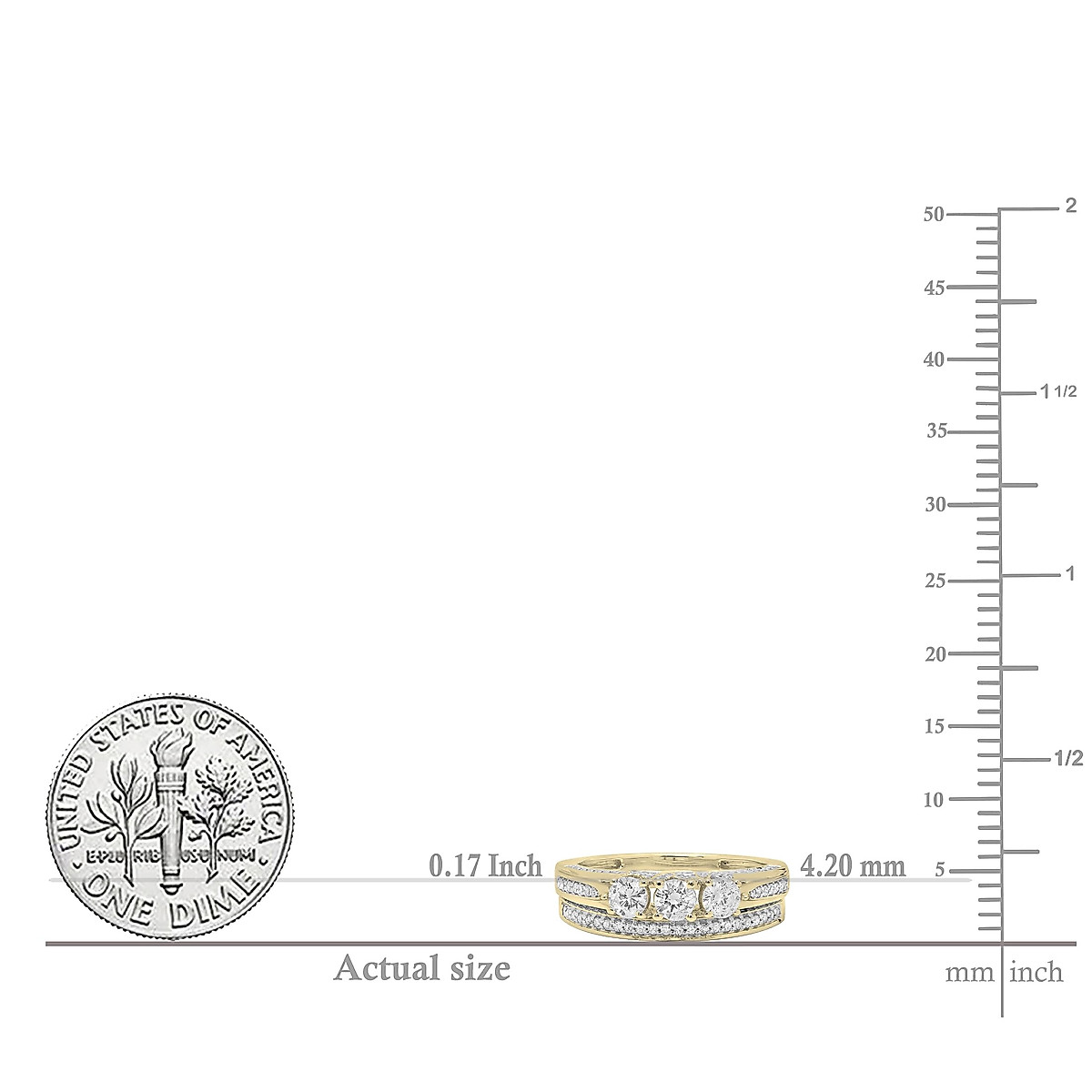 Dazzlingrock Collection 1.00 Carat (Cttw) 14K Round Diamond 3 Stone Engagement Ring Set 1 CT, Yellow Gold, Size 7.5