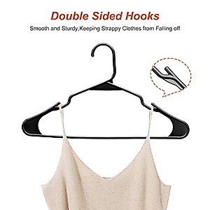 Pretigo Plastic Hangers Clothes Hangers Plastic Clothes Hangers with Notches Black Coat Hangers Plastic Hangers for Clothes Skirt Suit,(16.4 inch,50 Pack)…