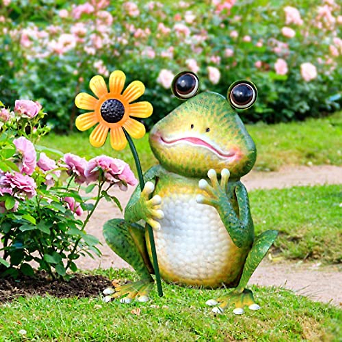 chisheen Garden Frog Statue Outdoor Decor Metal Frog Yard Art Sculpture