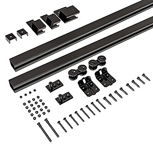 SMARTSMITH 8FT Box Rail Hardware Heavy Duty Steel Sliding Barn Door Track, Wall Mount Kit, Fit Indoor and Exterior Door, Smoothly and Quietly Easy to Install