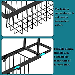 BOOMSHY Sponge Holder for Kitchen Sink Movable Sponge Holder Brush Holder Dish Cloth Hanger Hanging Sink Caddy Small in Sink Organizer Accessories Rack Basket (Black*Telescopic Style)