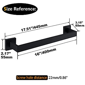 Towel Bar for Bathroom Matte Black, 16Inch Hand Towel Rack Wall Mounted, Thicken Square Bath Towel Holder Rod SUS304 Stainless Steel, Heavy Duty Dish Cloths Hanger for Bathroom, Kitchen