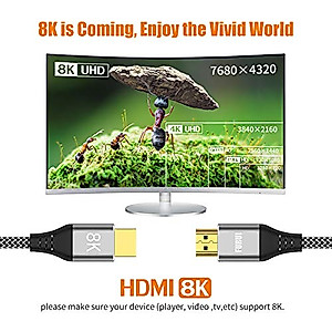 8K HDMI Cable 15ft 2Pack, FURUI Nylon Braided 2.1 HDMI Cable, CL3 Rated Support Dolby Atmos, 8K@60Hz, 4K@120Hz, 48Gbps Ultra Speed, eARC, HDCP 2.2 & 2.3, Dynamic HDR Compatible with Apple TV, Roku