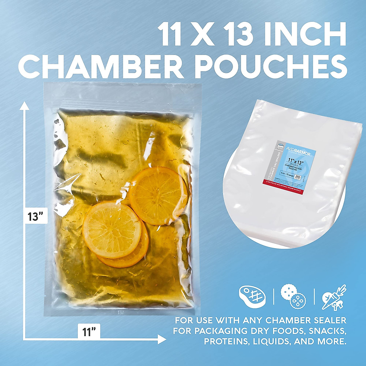 Avid Armor – Chamber Machine Pouches, Pre-Cut Chamber Vacuum Sealer Bags, Heavy Duty Seal Pouch, BPA-Free Chamber Sealer, Vacuum Chamber Pouches (250, 11x13)