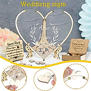 Personalized Wedding Guest Book Alternative Custom Rustic Wedding Book for Guests to Sign Guest Book Frame with Hearts for Reception Wedding Decorations, Graduation, Baby Shower (A-Heart Guestbook-2)