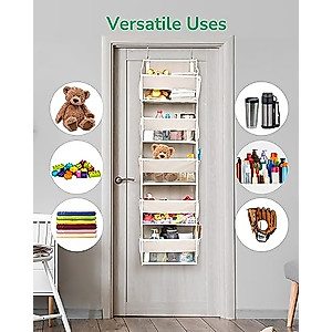 ULG 1-Pack Over Door Organizer with 5 Large Pockets 10 Mesh Side Pockets, 44 lbs Weight Capacity Hanging Storage Organizer with Clear Window for Bedroom Bathroom Kitchen, RV, Camper, Beige