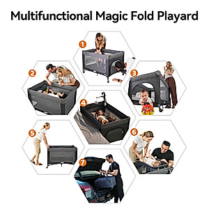 Portable Crib for Baby, Portable Baby Playpen with Detachable Bassinet and Changing Table