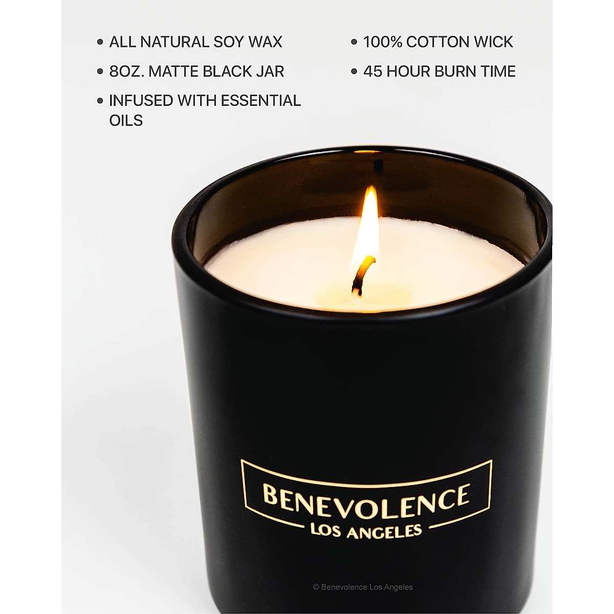 Benevolence LA Candles Bergamot & Jasmine Scented Candle | Soy Candles, 8 Oz Scented Candles for Home Scented, Christmas Gifts for Men | 45 Hour Burn Seasonal Candles for Women | Jasmine Candle