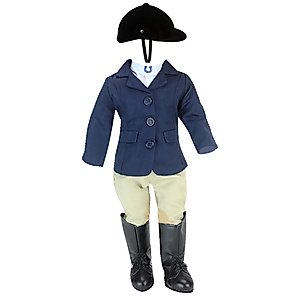 Sophia's - 18" Doll - Navy Jacket Riding Outfit, Black Tall Classic Riding Boots & Black Velvet Riding Helmet