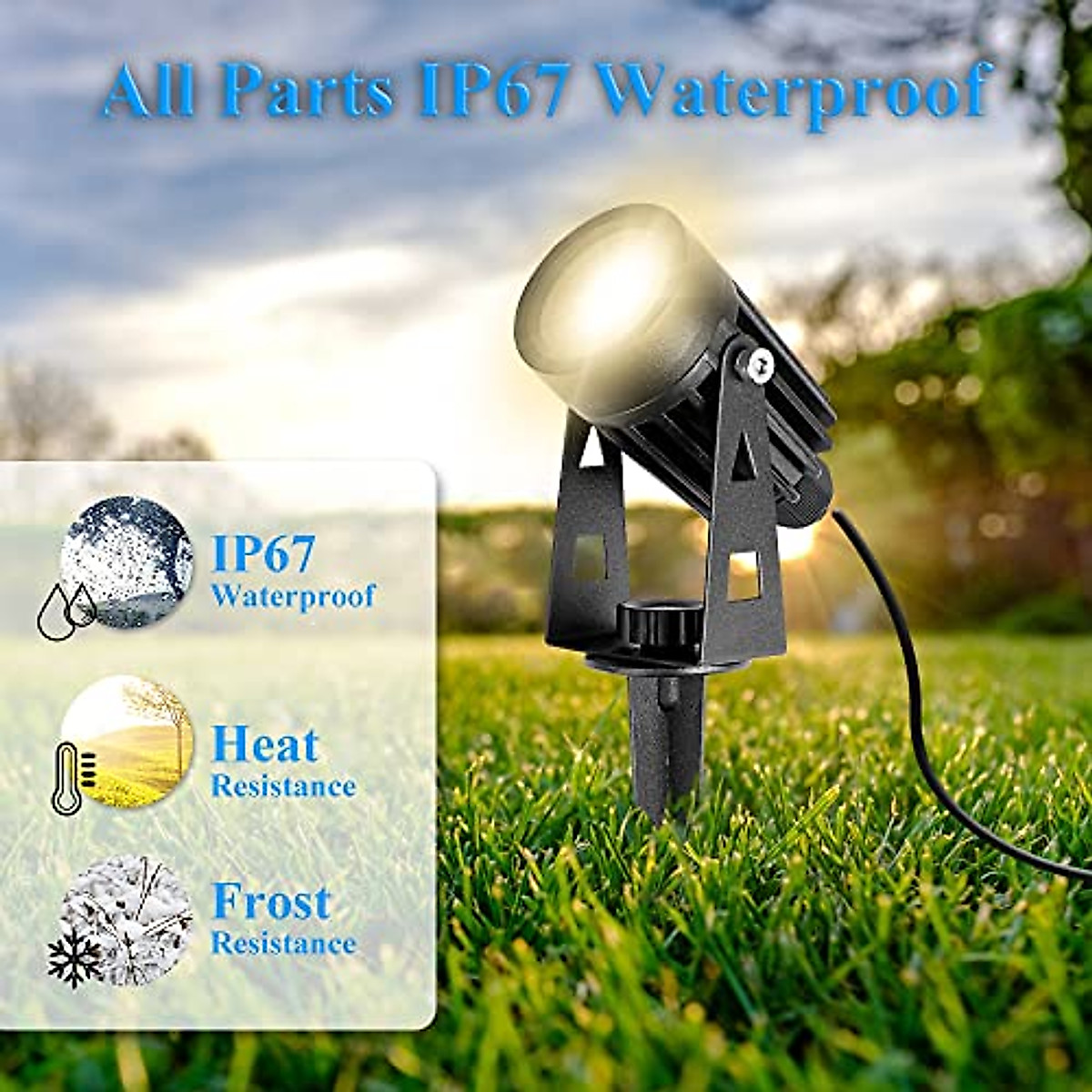 FALOVE Solar Landscape Lights, 5W Solar Spot Lights Outdoor All Aluminum Material IP67 Waterproof 16.4ft Cable Auto On/Off for Garden Yard Pathway Tree Flag 4 Pack Low Voltage Landscape Lights