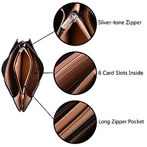 Bonaweite Women's Wristlet Clutches Leather Wallet Purse Cards Holder Navy Blue