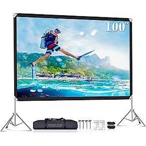 Projector Screen and Stand, 120-inch CENTURY-STAR Outdoor Movie Screen Wrinkle-Free Nylon 16:9 Outdoor Projector Screen, Portable Video Projection Screen with Carrying Bag for Home Theater Backyard