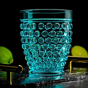 OMITA Hobnail Drinking Glasses Set of 6-13.32 oz Vintage Embossed Tall Wine Glass - Perfect for Beverages, Juice - Crystal Drink Glassware Set for Dinner Parties, Bar & Restaurant