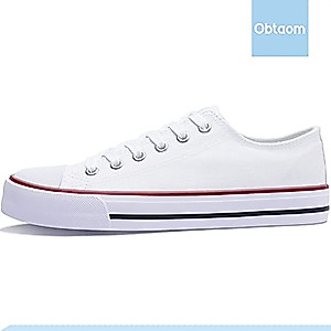 Obtaom Women’s Canvas Shoes Low Top Fashion Sneakers Slip on Walking Shoe(White US06)