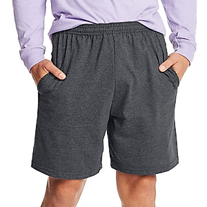 Hanes Mens Jersey Cotton With Pocket Workout-and-training-shorts, Charcoal Heather, Large US