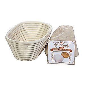 Saint Germain Bakery Premium Round Bread Banneton Basket with Liner - Perfect Brotform Proofing Basket for Making Beautiful Bread (10 inch Oval)
