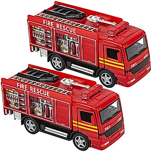 ArtCreativity 5 Inch Diecast Fire Engine Rescue Trucks, Set of 2, Diecast Toy Firetrucks with Pullback Mechanism, Great Gift Idea for Boys and Girls