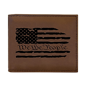 Rogue River Tactical USA American Flag We The People Constitution Men's Leather Bifold Wallet RFID Gift For Him Dad Father United States Billfold Patriotic
