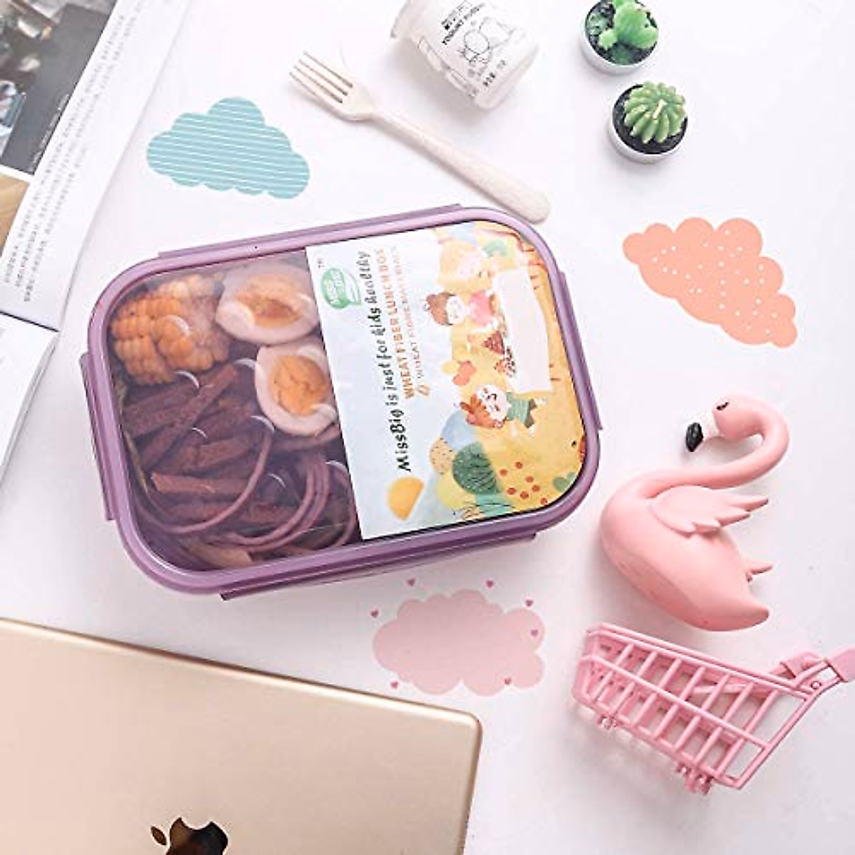 MISS BIG Lunch Box Kids,Ideal Leak Proof Lunch Containers, Mom’s Choice No BPAs and No Chemical Dyes Bento Box for Kids,Microwave and Dishwasher Safe Lunch Box (Purple M)
