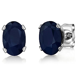 Gem Stone King 925 Sterling Silver Blue Sapphire Stud Earrings For Women (0.80 Cttw, Gemstone Birthstone, Oval 6X4MM)