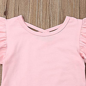 Multitrust Newborn Baby Girl Cotton Ruffled Short Sleeve Bodysuit Tops + Floral Shorts Baby Girl Clothes Set (A3 Pink, 12-18M)