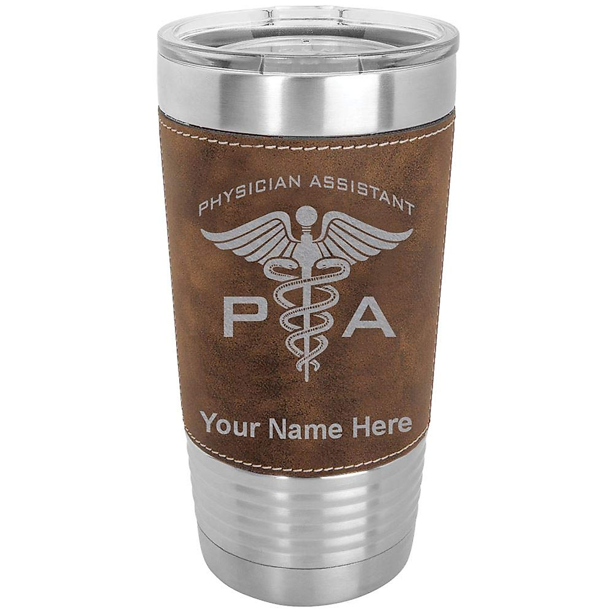 LaserGram 20oz Vacuum Insulated Tumbler Mug, PA Physician Assistant, Personalized Engraving Included (Faux Leather, Rustic)
