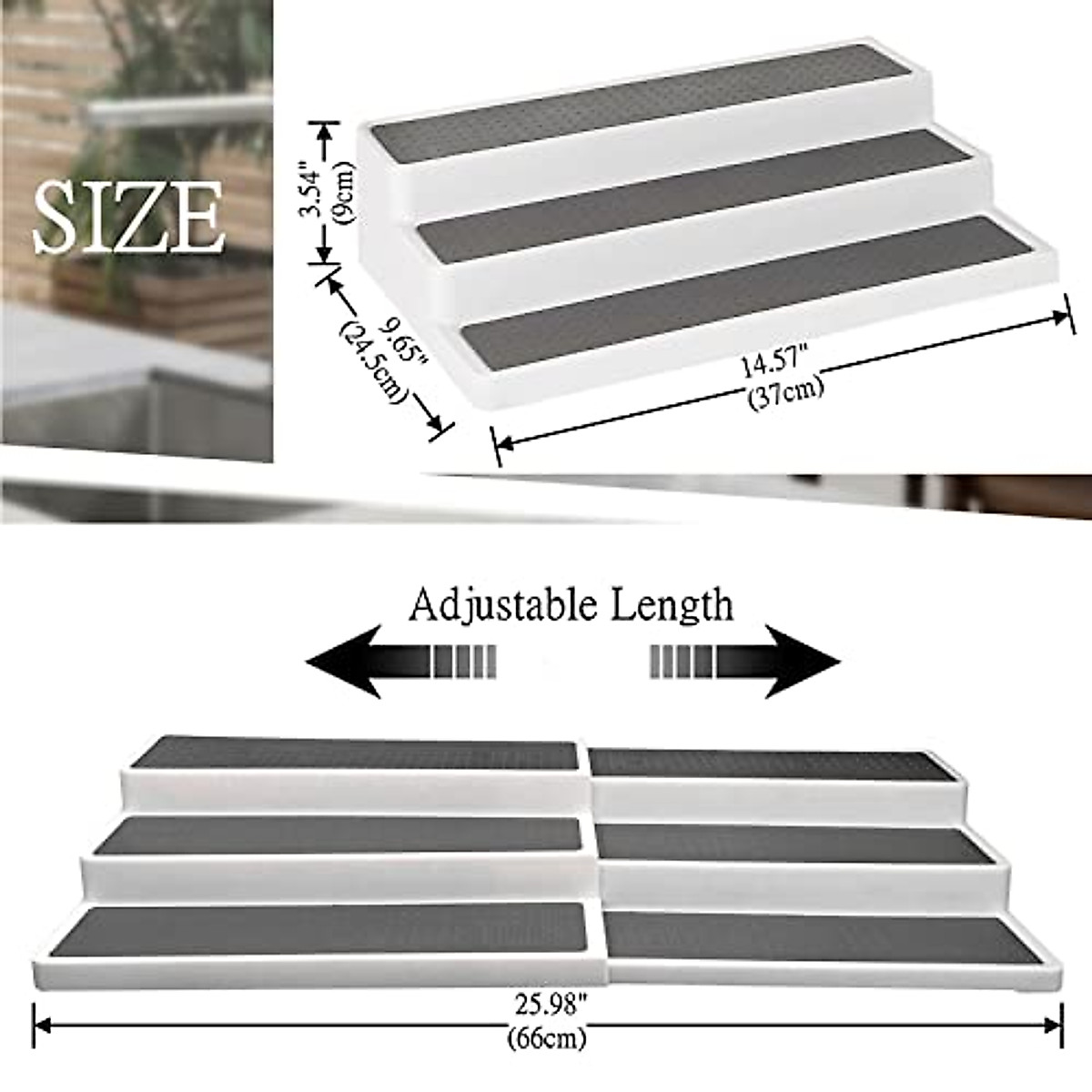 CiWiVOKi 3 Tier Expandable Spice Rack Organizer, Non Skid Spice Storage Shelf Kitchen Organizer for Kitchen Cabinet, Cupboard, Pantry, 2 Packs