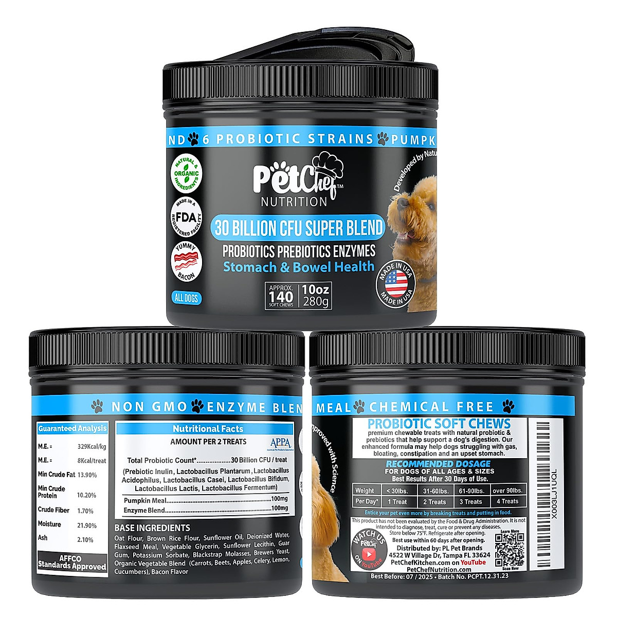 Pet Chef Dog Probiotic Prebiotic Chews-Digestion Stomach Health, Dog Smells. Probiotics & Enzymes for Dog Wellness - Improves Dog Anal Glands. All Natural & Organic