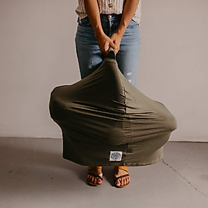 Parker Baby 4 in 1 Car Seat Cover for Girls and Boys - Stretchy Carseat Canopy, Nursing Cover, Grocery Cart Cover, High Chair Cover - "Pine"