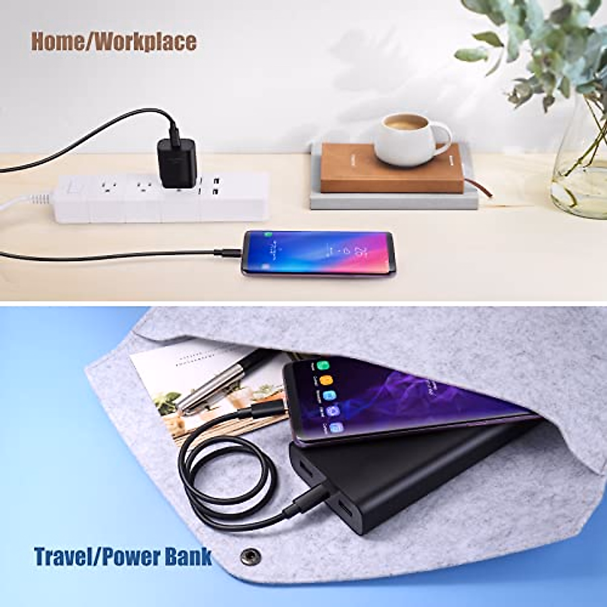 Excgood Super Fast Type C Charger Kit 25W USB C Charger with 2 Type C to C Cable (6ft+1.5ft) Compatible with Samsung Galaxy S23/S22 Ultra/S21 FE 5G/S20,Note 10+/20,A71/A53/A23,Z Flip4 Z Fold4, Tab S8+