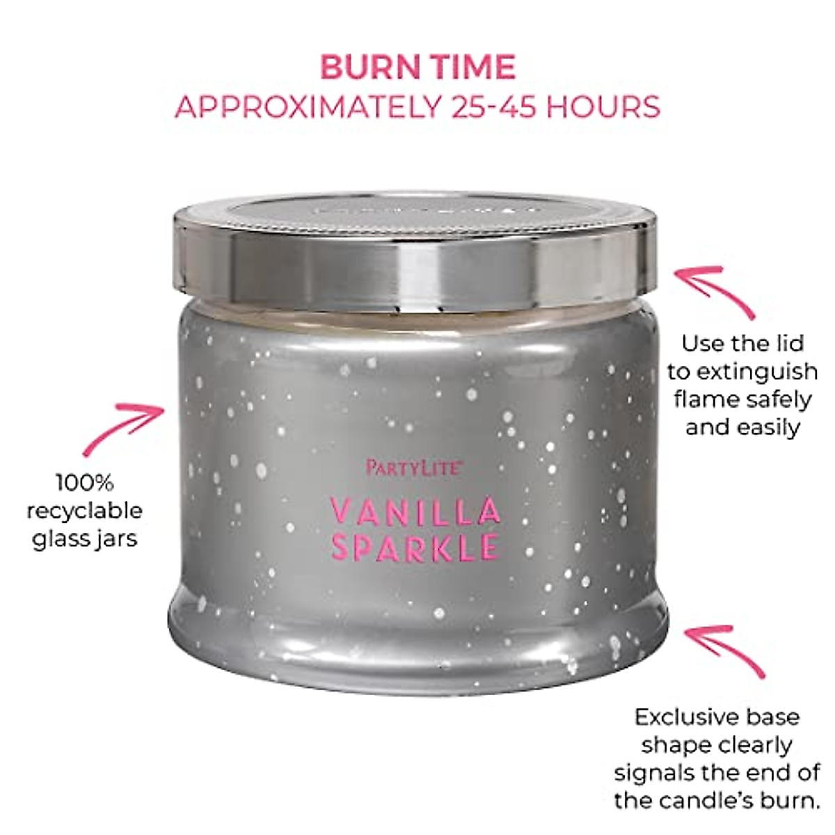 PartyLite Vanilla Sparkle 3-Wick Jar Candle, Highly Fragranced Clean Burning Glass Candle, 25-45 Hours Burn Time (Vanilla Sparkle)