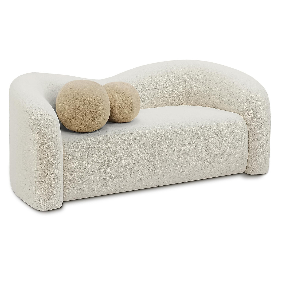 Meridian Furniture 186Cream-L Kali Collection Modern | Contemporary Loveseat with Soft Cream Faux Shearling Teddy Fabric, Curved Back, 62" W x 33" D x 27" H, Cream