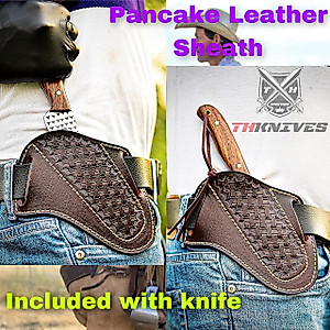 TH knives Handmade Farrier Rasp Steel Bull Cutter Knife with Pancake leather Sheath Fixed Blade Western Cowboy knife, Utility knife for Hunting, Camping, outdoor Full Tang EDC knife with Burn Bone