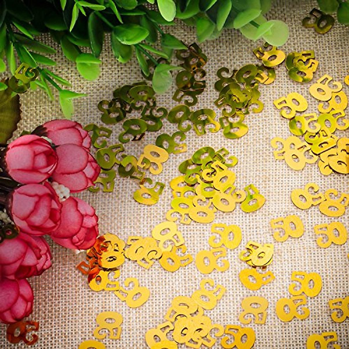 WILLBOND Gold 50th Birthday Confetti, 50 Number Confetti, 50th Party Confetti, 2 Bags (1400 Pieces)