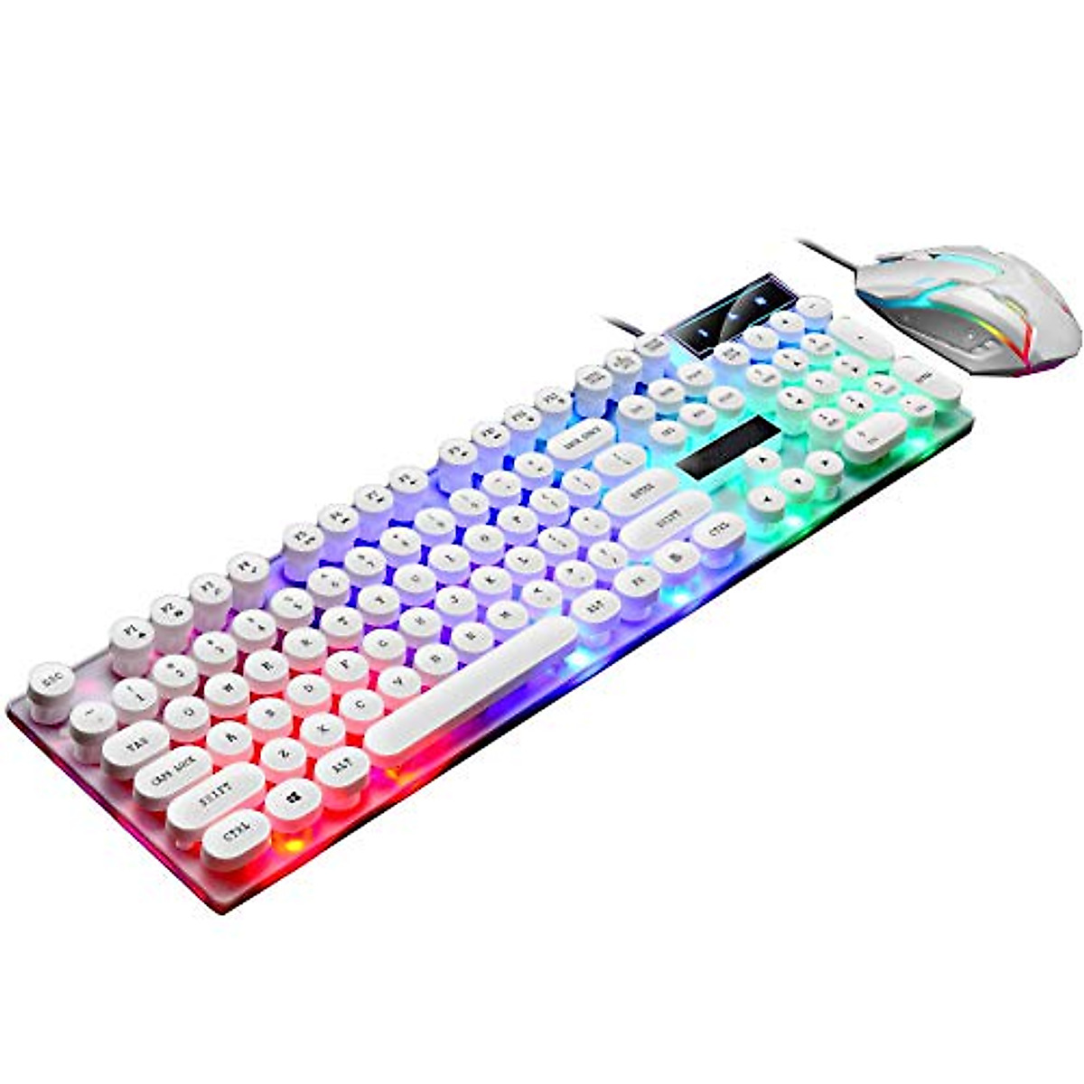 shlutesoy GTX300 Wired USB Colorful LED Backlit Gaming Keyboard with Mouse for PC Laptop White