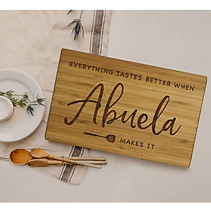 Andaz Press Large Bamboo Wood BBQ Cutting Board Gift, 17.75 x 11-inch, Everything Tastes Better When Abuela Makes It, 1-Pack, Engraved Serving Chopping Board Christmas Birthday Chef Kitchen Ideas
