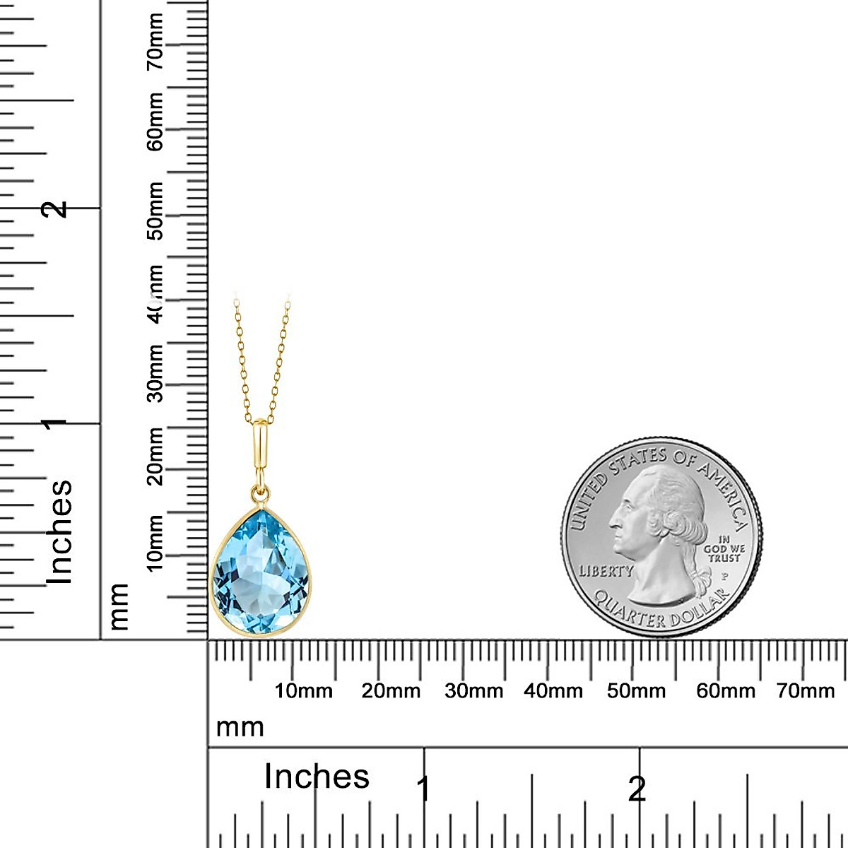 Gem Stone King 8.00 Cttw 14K Yellow Gold Blue Topaz Pendant Necklace | Pear Shape 16X12MM | Gemstone Birthstone | Gold Necklace for Women | With 18 Inch Chain