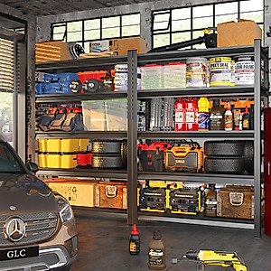 SFTORMAS 48" W Garage Shelving Heavy Duty Storage Shelves Adjustable 5 Tier Metal Shelves for Garage Warehouse Basement Industrial Utility Racks,Black