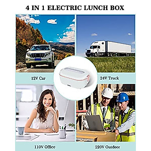 COROTC Electric Lunch Box [Mother's Day gift], Dual Lid Electric Lunch Box Food Heater,12V/24V/110V/220V 4 in 1 Food Warmer Lunch Box, Portable Microwave With Spoon/Fork/Carry Bag, Light Blue