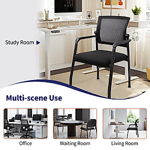 KLASIKA Desk Chair No Wheels with Adjustable Mesh Backrest, Arm Chair with Ergonomic Lumbar Support and Thickened Seats Cushion, Waiting Room Chairs for Office School Church Guest Reception