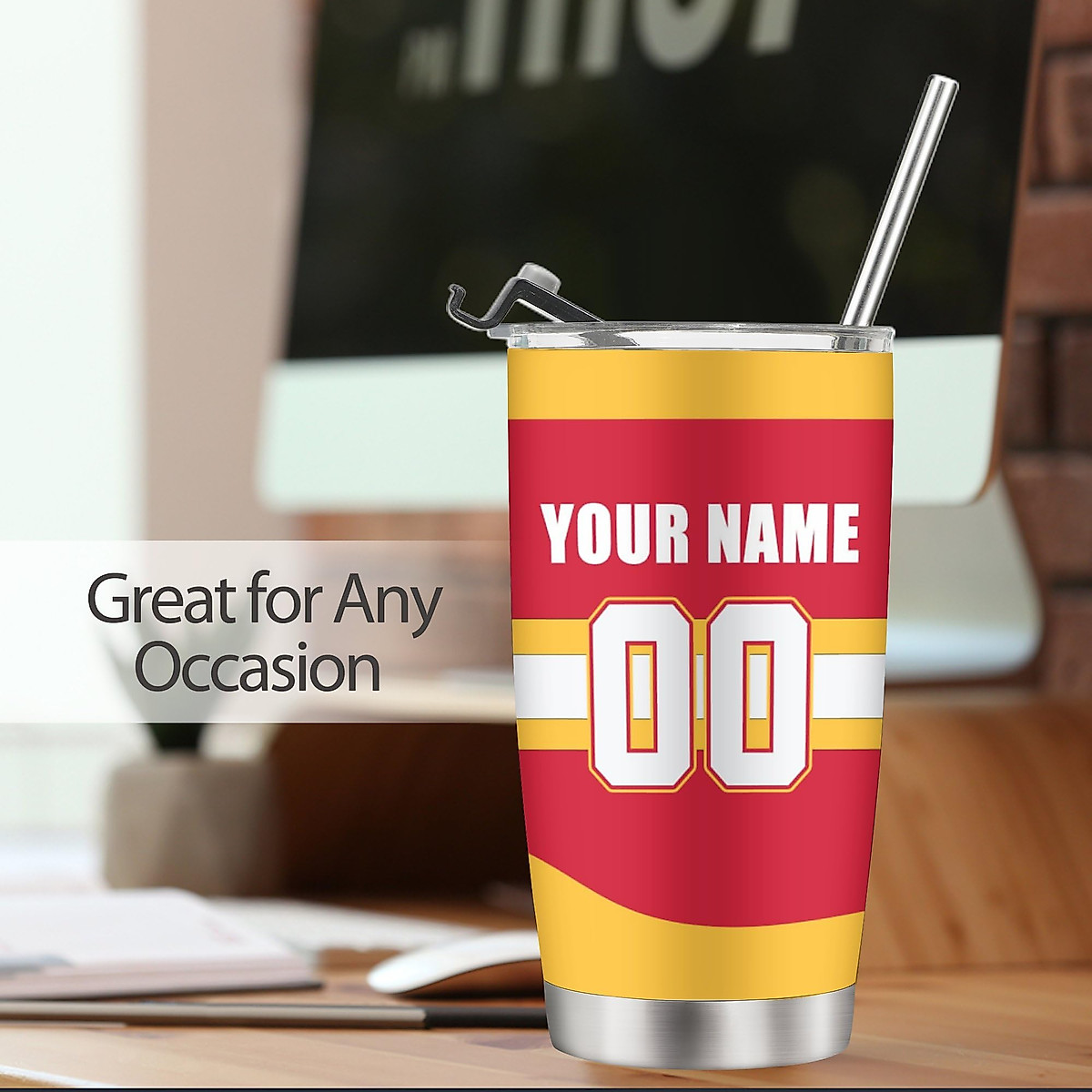 Custom Kansas City Tumbler 20oz Stainless Steel with Lid & Straw Personalized Football Fans Gifts for Women Men Coffee Travel Insulated Mug Cup Add Name Number